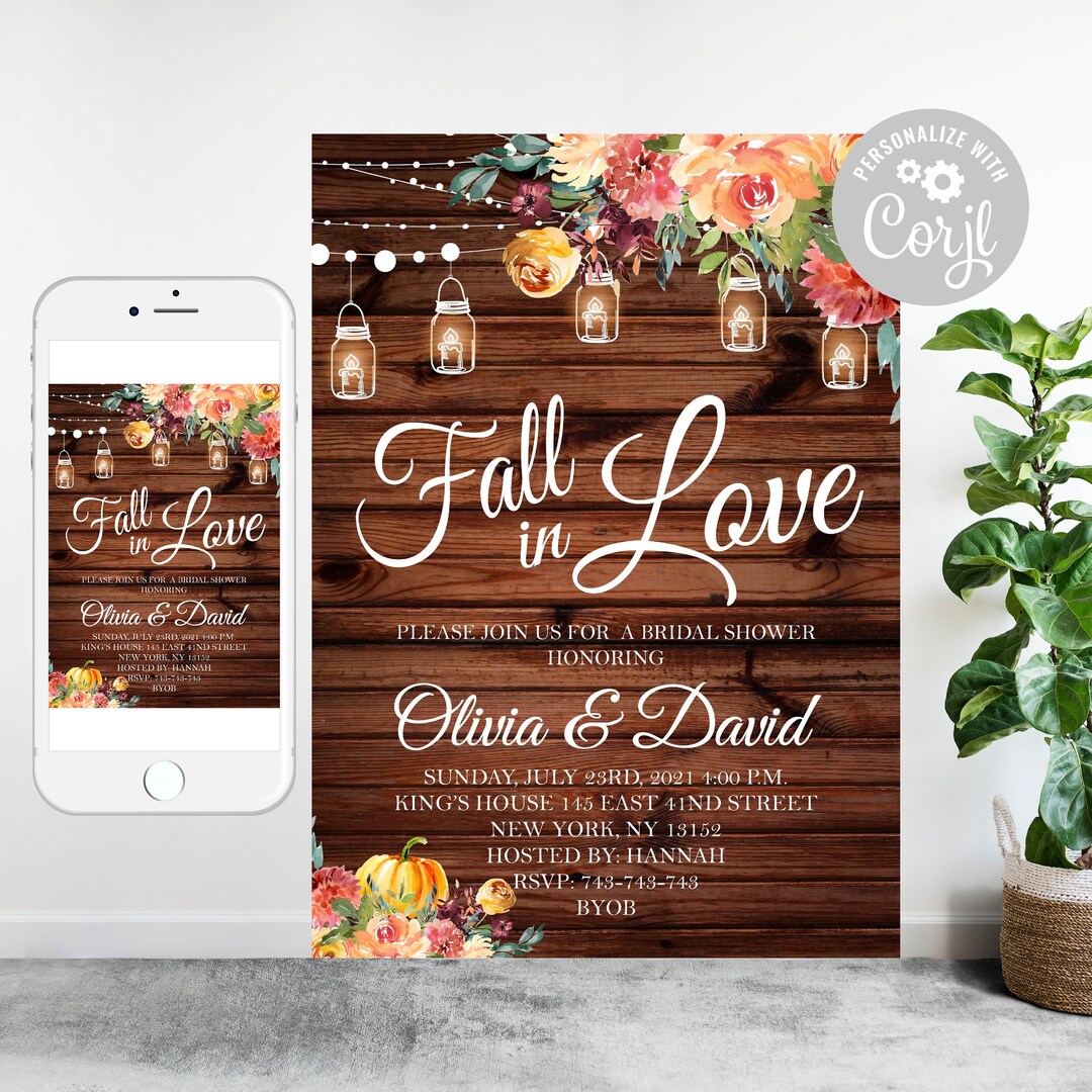 Editable Rustic Fall in Love Bridal Shower Invitation,fall in Love ...