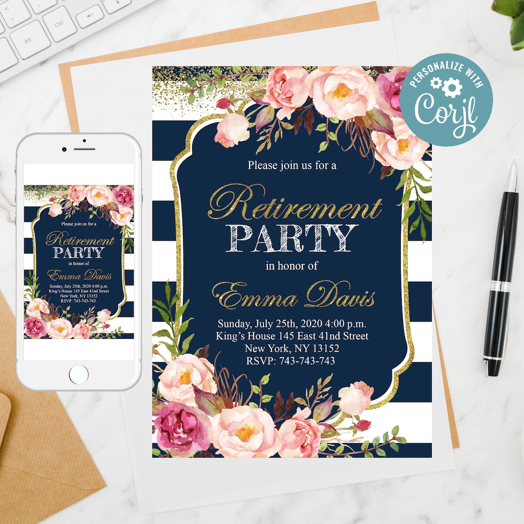 Floral Retirement Party Invitation Template: Editable Woman's Invite ...