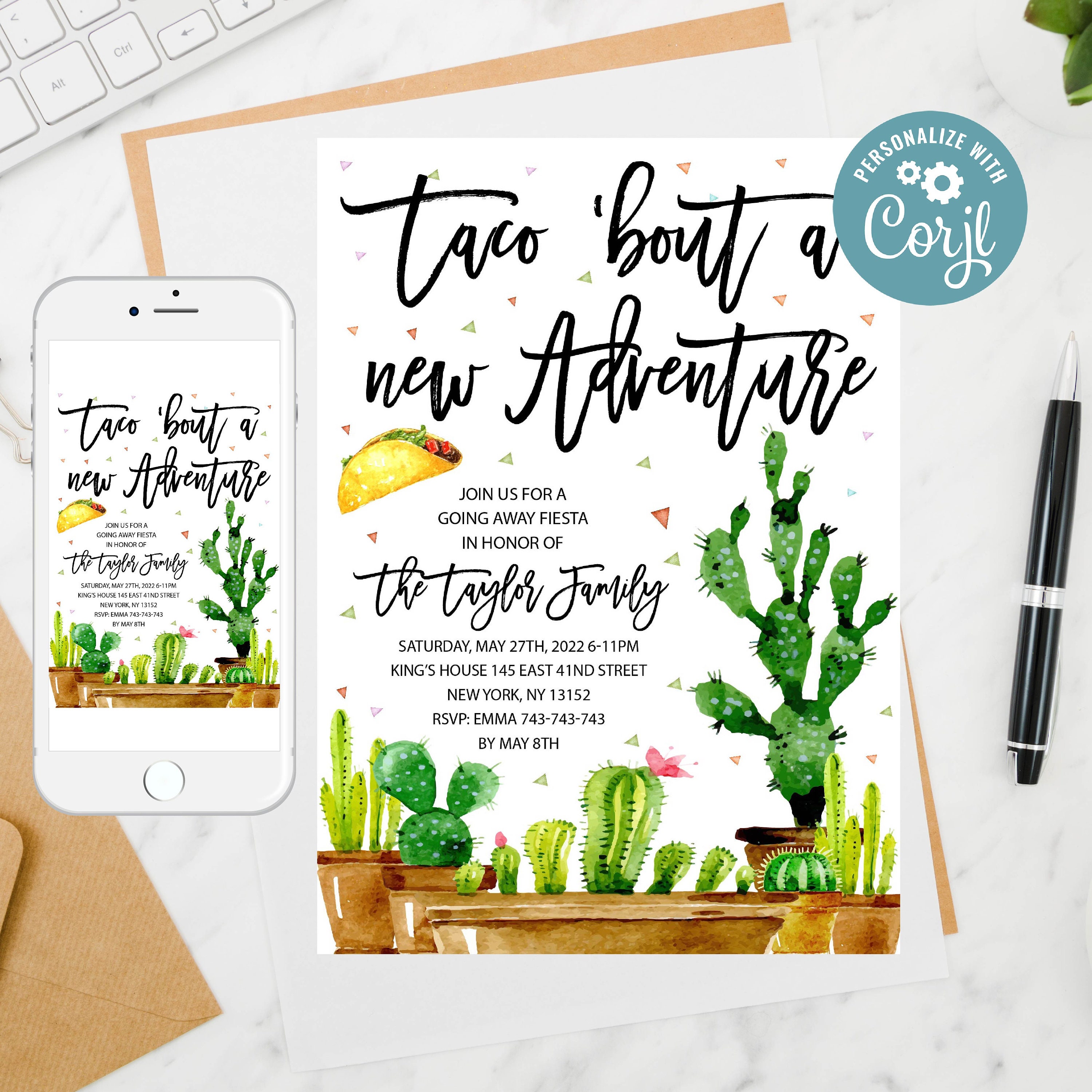 Editable Going Away Fiesta Invitation: Taco 'bout A New Adventure - Etsy