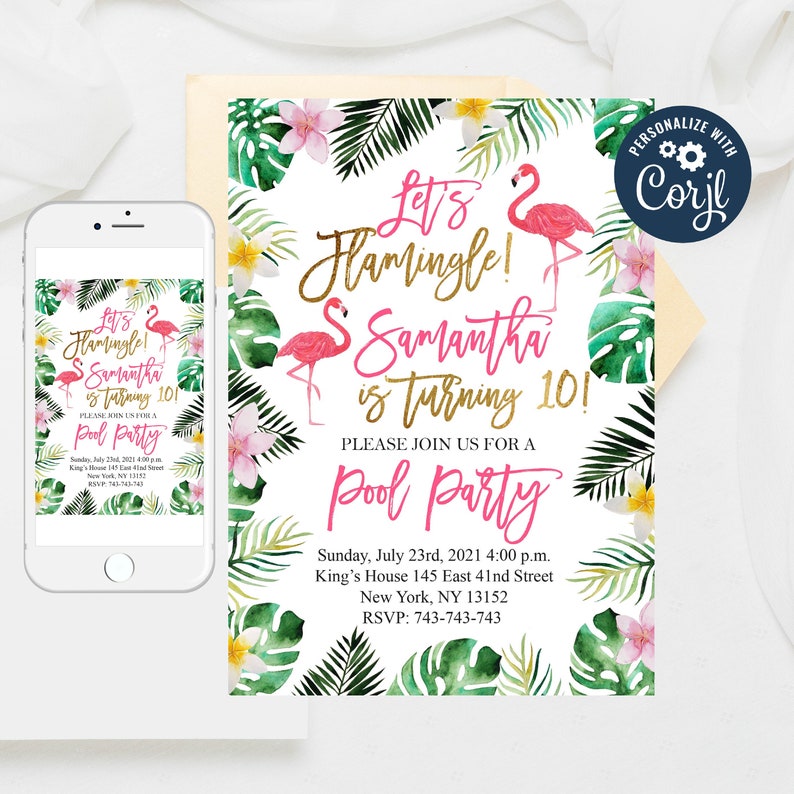 Editable Flamingo Pool Party Invitation Pool Party Birthday | Etsy