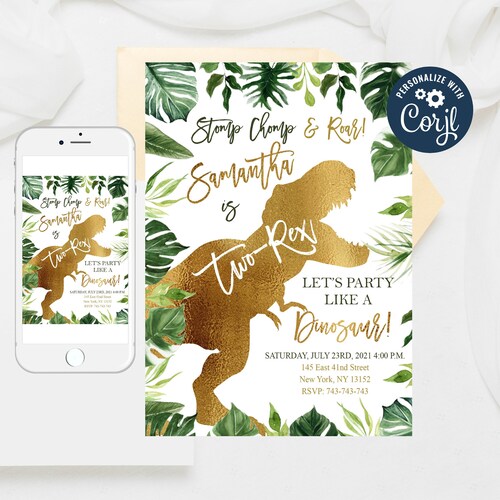 EDITABLE Two-rex Dinosaur Birthday Invitation Dino T-rex - Etsy