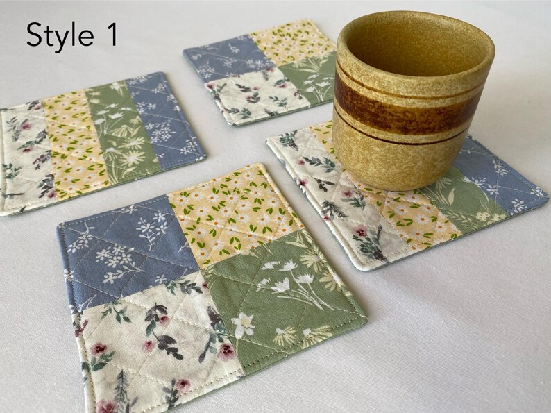 Handmade Quilted Floral Coasters – Patchwork Pastel Fabric Drink ...