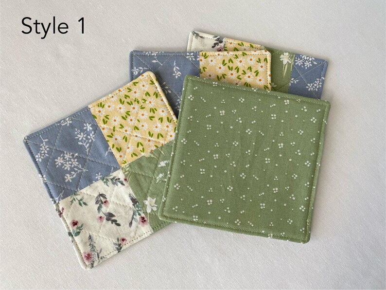 Handmade Quilted Floral Coasters – Patchwork Pastel Fabric Drink ...
