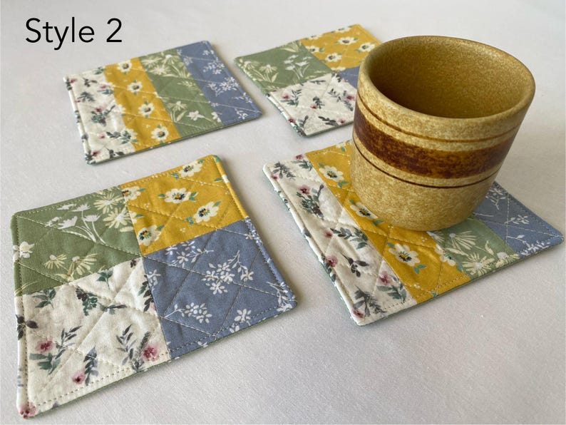Handmade Quilted Floral Coasters – Patchwork Pastel Fabric Drink ...