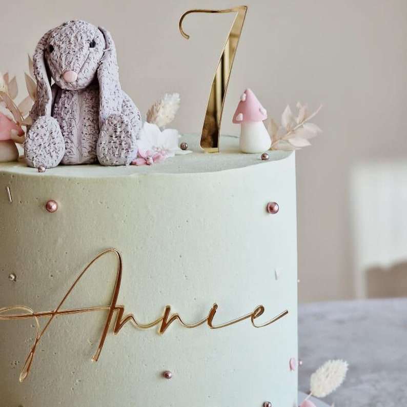 Cake Name Charm and Number Topper Set / Mirror Acrylic / Gold - Etsy UK