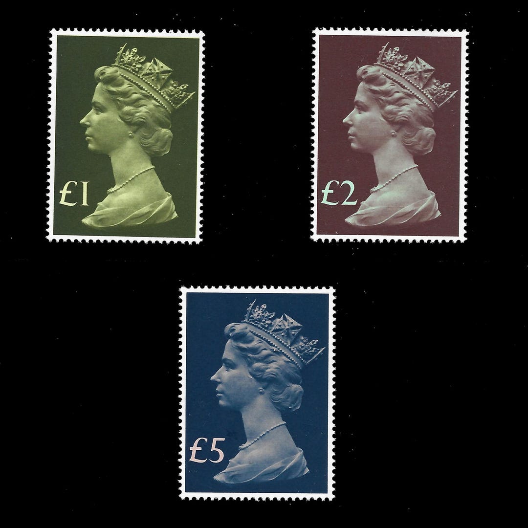 1977 First Issue of 3 Mint High Value Stamps, One Pound, Two Pounds and ...