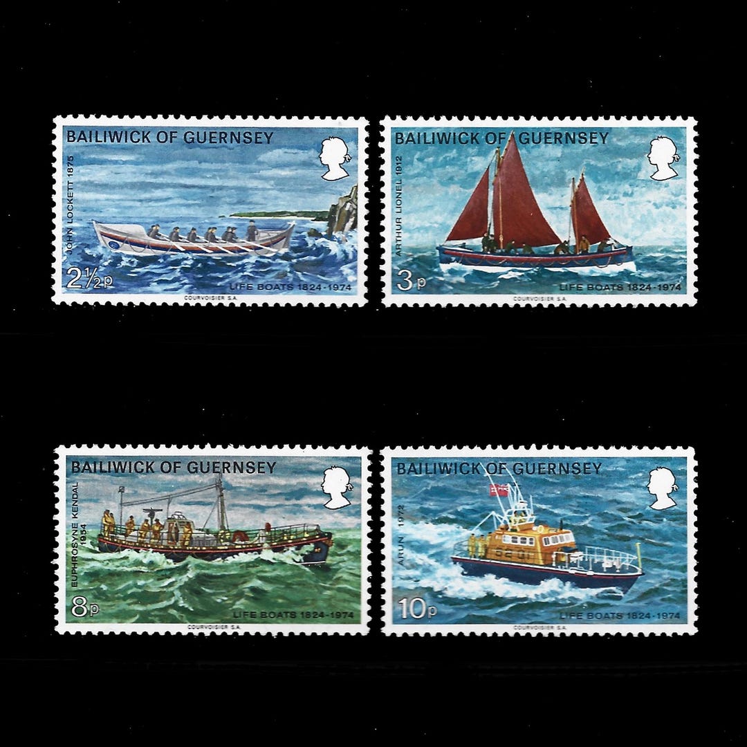 Guernsey 1974 Lifeboats, RNLI 150th Anniversary Set of Four Mint Stamps ...