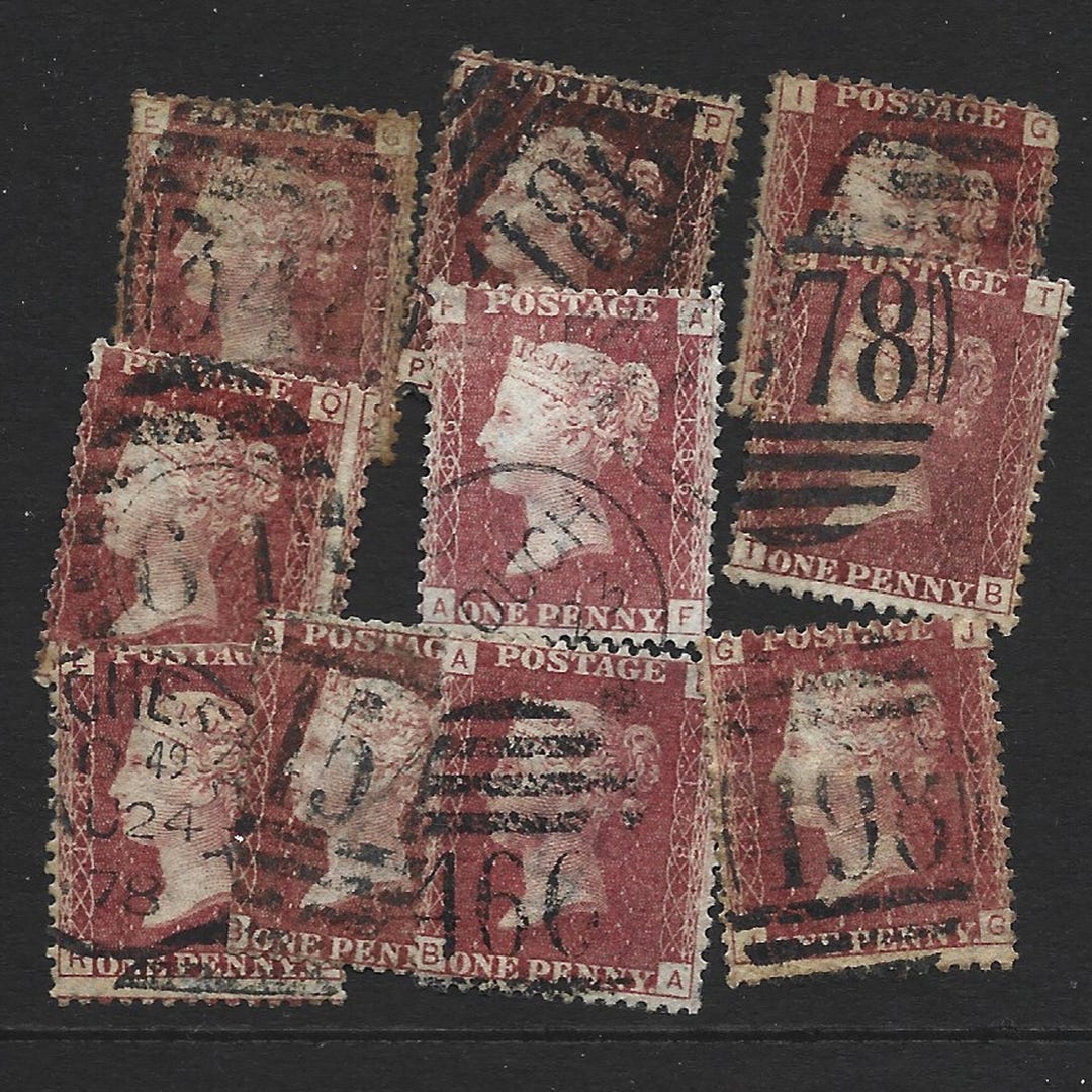 1864 Victoria Penny Red Plate Numbers, Packet of 10 Different Plates in ...