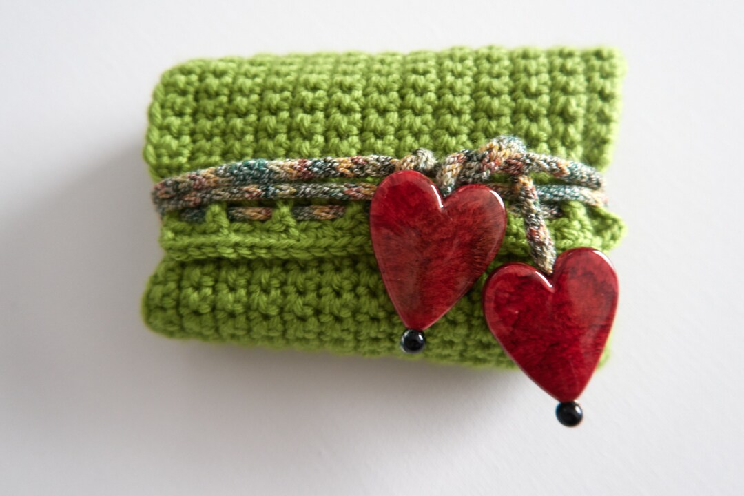Knitted Oracle Tarot Wrap: Green Divination Cloth With Red Heart Beads ...