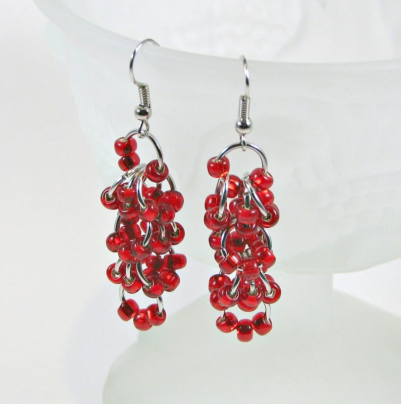 Red Shaggy Loop Chainmail Earrings Shaggy Chainmail Earrings Red and ...