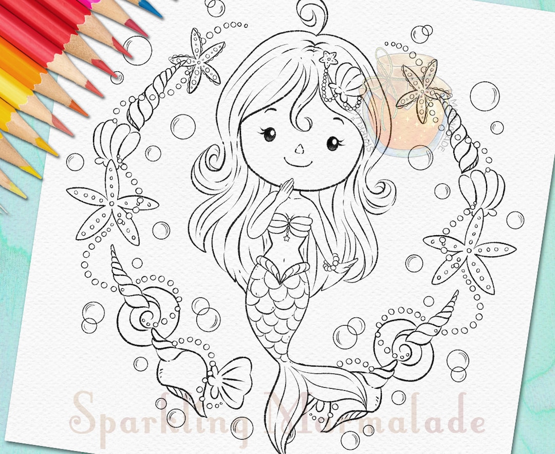 Digital Stamp, Cute Little Mermaid, Digi Stamp, Digistamp, Coloring ...