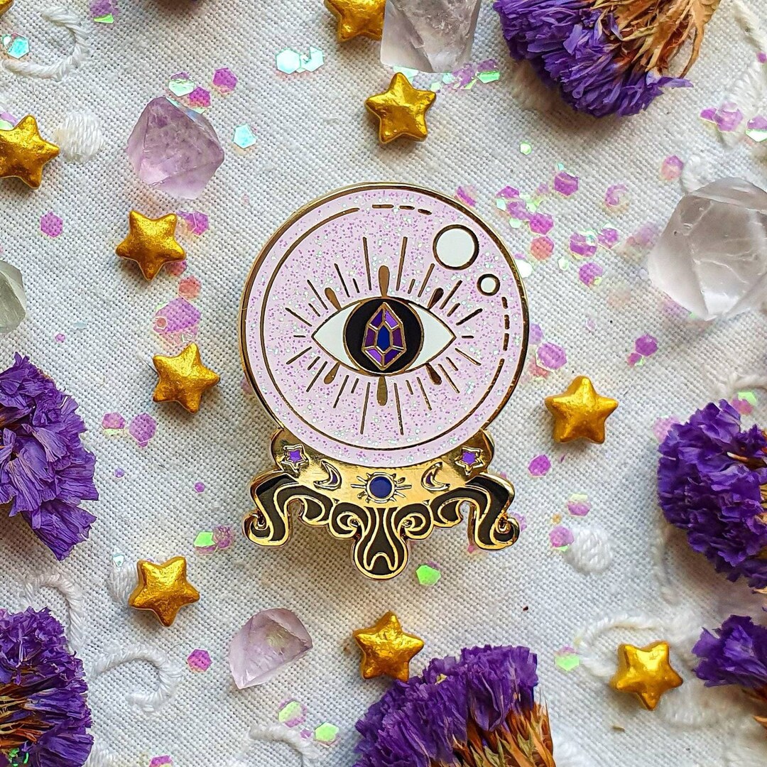 CRYSTAL BALL Enamel Pin. Gold Finish, Hard Enamel. Green Witch Pin ...
