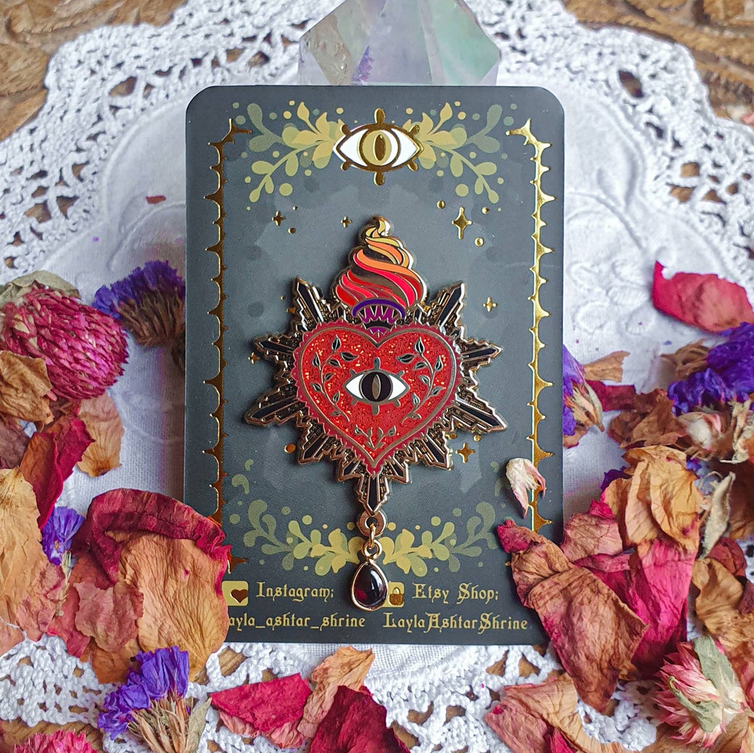 SACRED HEART PIN. Gold Finish, Hard Enamel. Witch Enamel Pin. Glitter ...