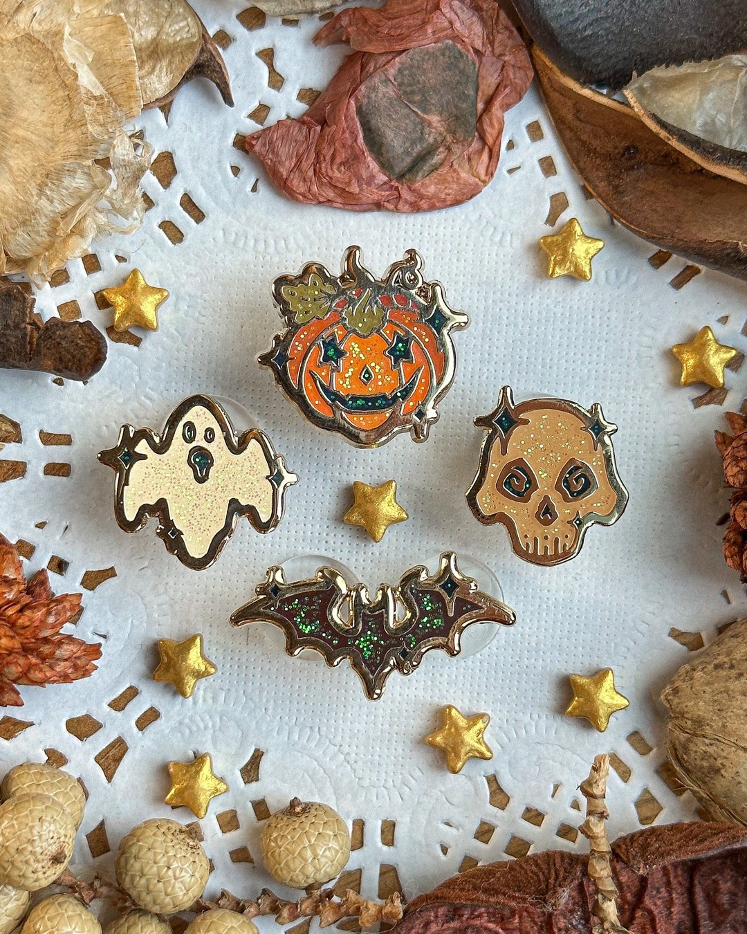 SPOOKY FRIENDS Mini Enamel Pins. Hard Enamel Pin. Witchy Pin. Bat Ghost ...