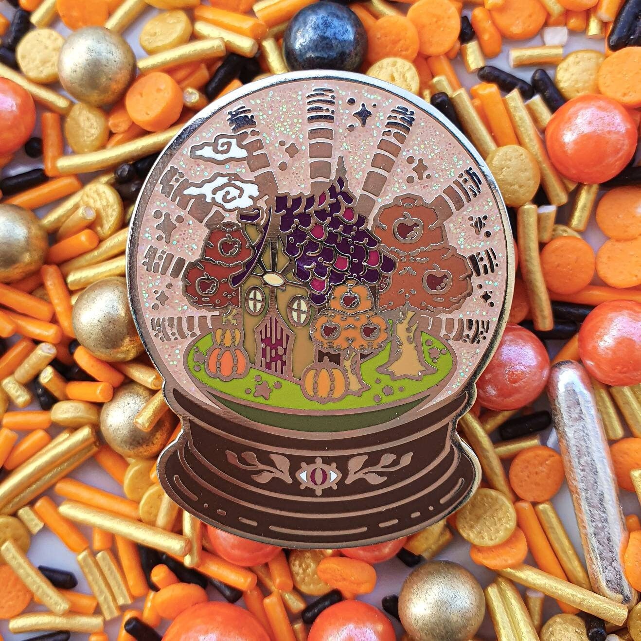 FOUR SEASONS SET. Cottage in the Woods Enamel Pin. Gold Finish. Glitter ...