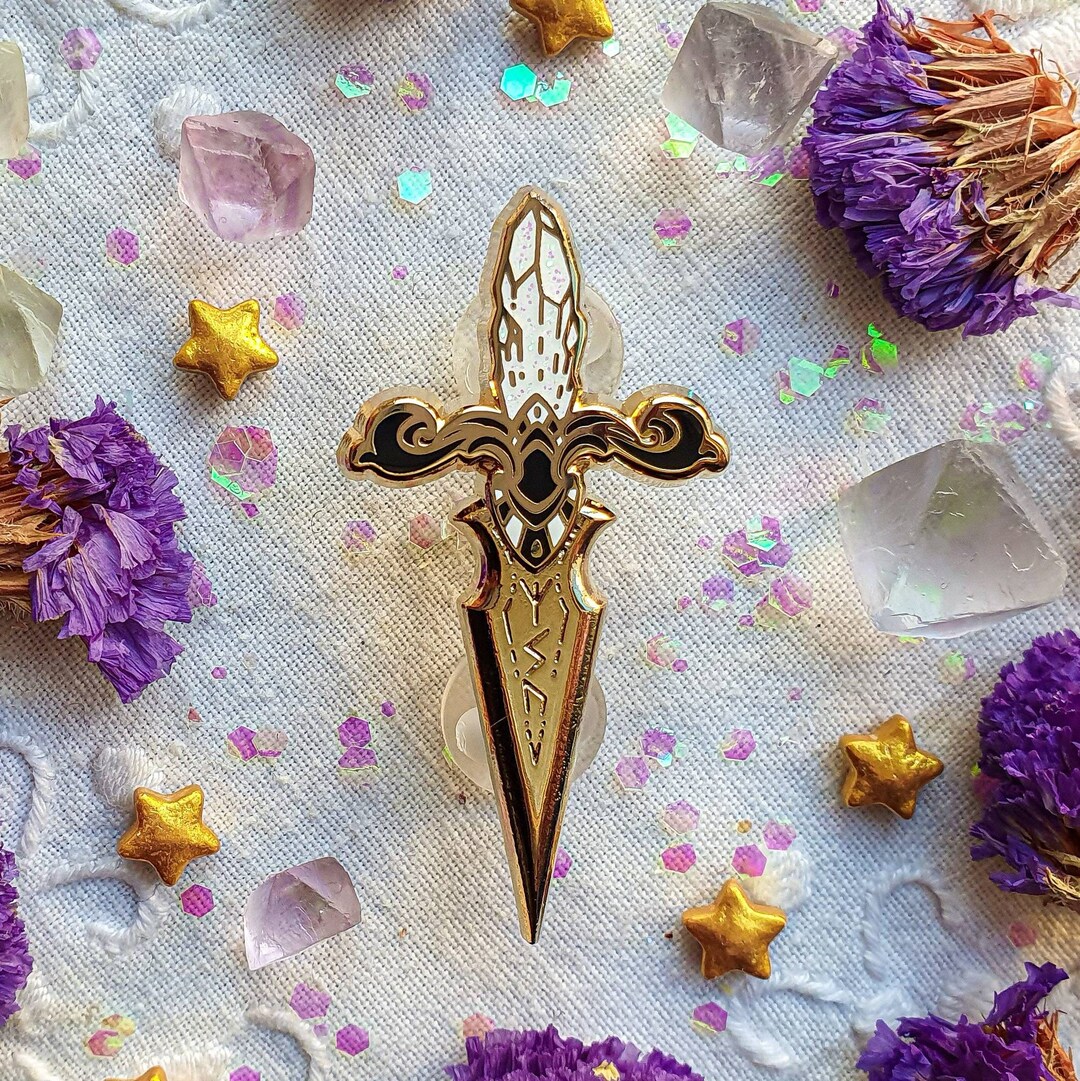 ATHAME WITH RUNES Gold Finish. Hard Enamel Pin. Green Witch Pin ...