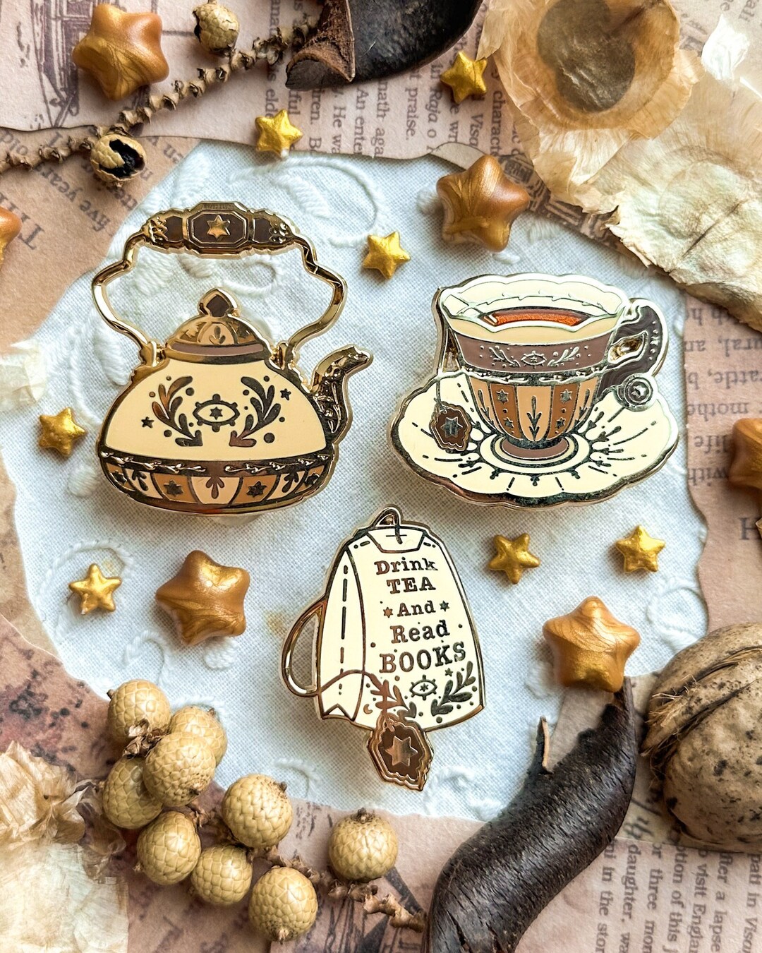 BOOKISH TEA SET Mini Enamel Pins. Hard Enamel Pin. Witchy Pin. Teapot ...