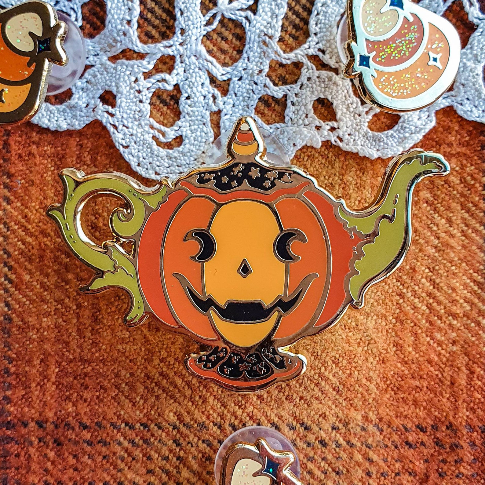 SPOOKY TEA SET Mini Enamel Pins. Hard Enamel Pin. Witchy Pin. - Etsy