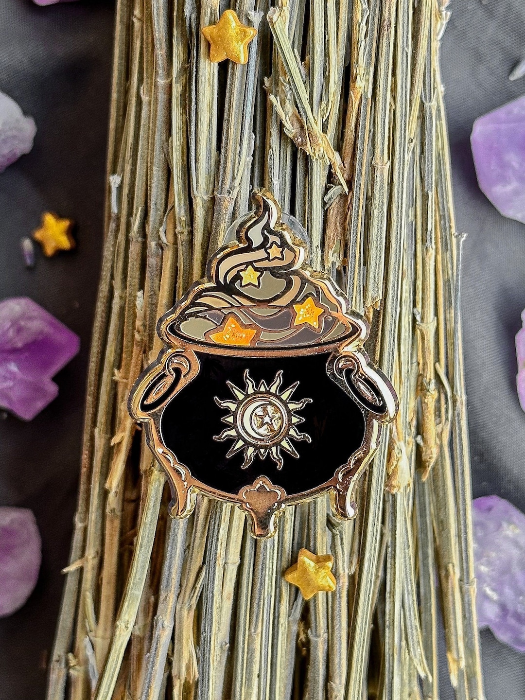 CAULDRON WITH STARS Enamel Pin. Hard Enamel Pin. Witchy Pin. Mini Enamel Pin. Glitter. Statement ...