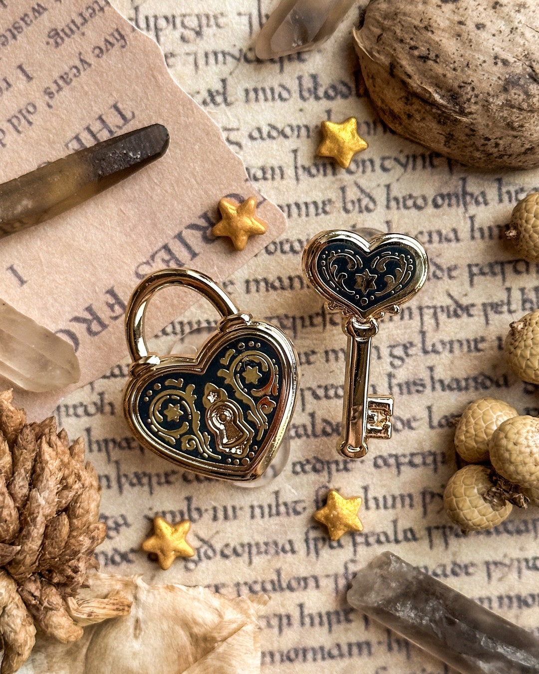 LOCK AND KEY Hard Enamel Pin Set Gold Finish Dark Academia Lapel Broch ...