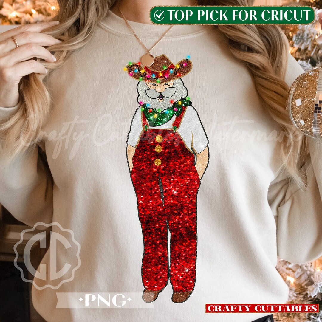 Western Santa PNG, Glitter Santa Png, Sparkly Santa Png, Faux Sequin ...