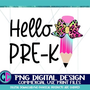 Hello Pre K Png, Print File for Sublimation or Print, Teacher Png, Back ...