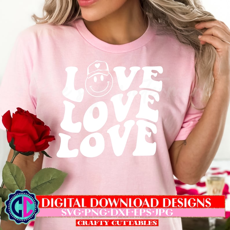 Love Love Love Png Retro Smiley Smile Face Valentines SVG - Etsy
