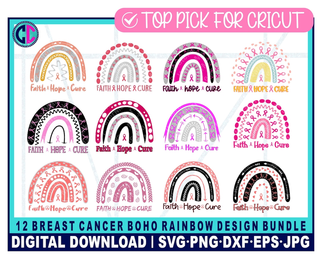 Breast Cancer Rainbow SVG Bundle, Rainbow Svg, Boho Rainbow Bundle ...