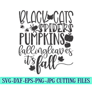 Black Cats Svg, Halloween Svg, Its Fall Svg, Falling Leaves Svg ...