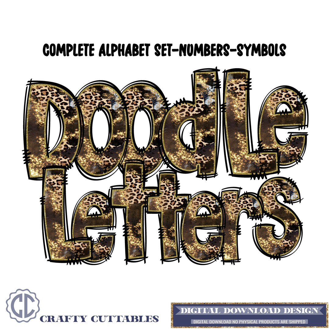 Glitter Leopard Doodle Font, Doodle Letters PNG, Leopard Doodle Letters ...