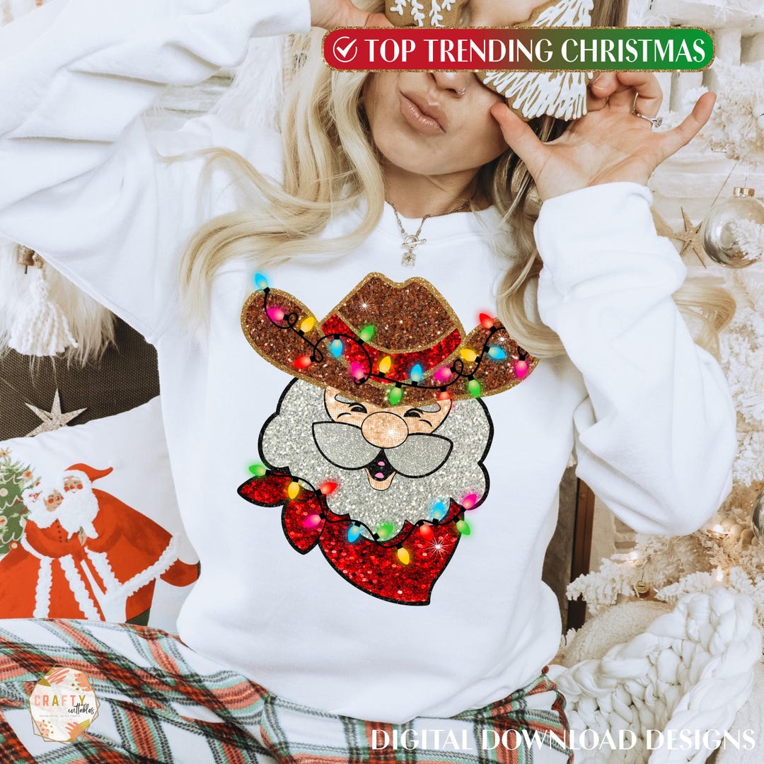 Sequin Cowboy Santa Sparkle PNG – Festive Western Christmas Design for ...