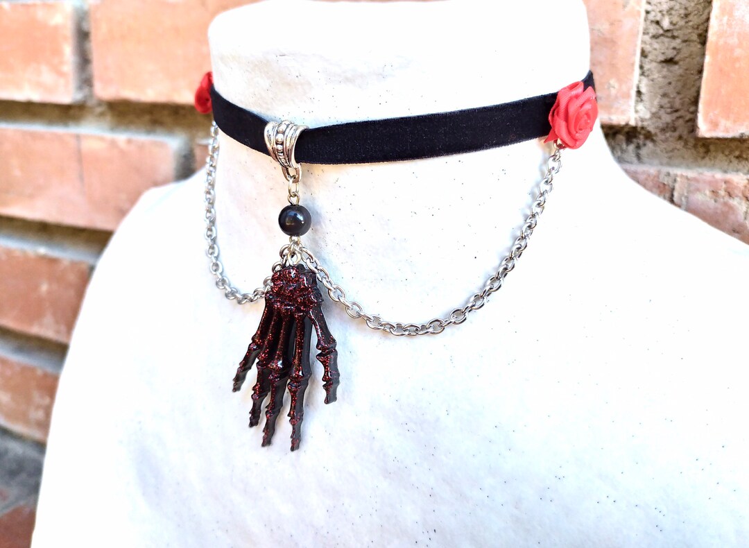 Gothic Skeleton Hand Choker With Roses - Etsy