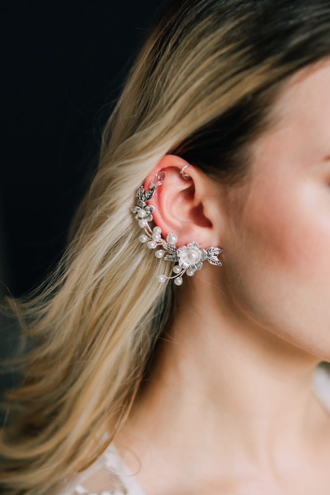 Ear Cuff Wedding Statement Earring Floral Bridal Ear Cuff Etsy