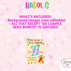 Karol G Mañana Sera Bonito Birthday Invitation CANVA TEMPLATE 5x7 CANVA ...