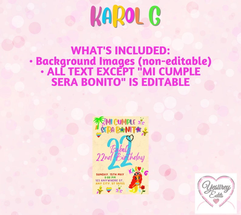 Karol G Mañana Sera Bonito Birthday Invitation CANVA TEMPLATE 5x7 CANVA ...