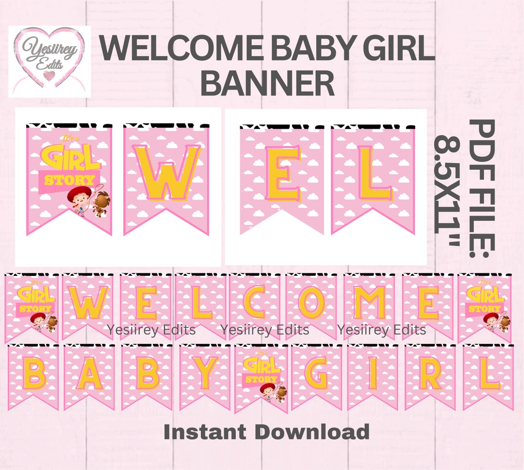 Printable "it's a Girl Story" Baby Shower WELCOME BABY GIRL Banner ...