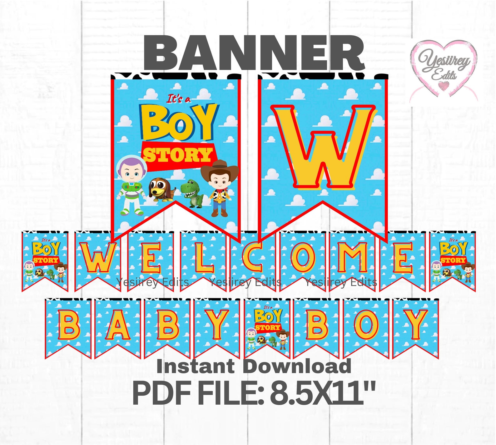 Printable "it's a Boy Story" Baby Shower WELCOME BABY BOY Banner ...