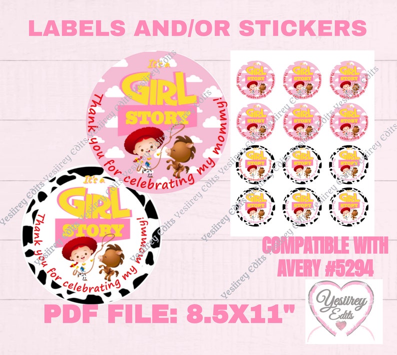 Printable It's a Girl Story Baby Shower Party Favor Tags or Avery 5294 ...