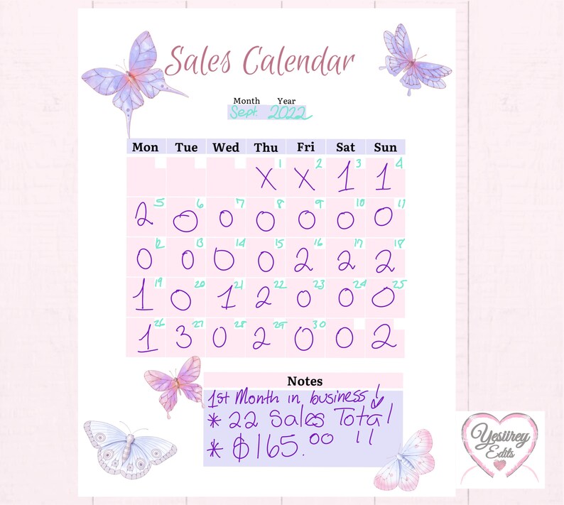 Printable Digital Download Blank Calendar Butterfly Inspired - Etsy
