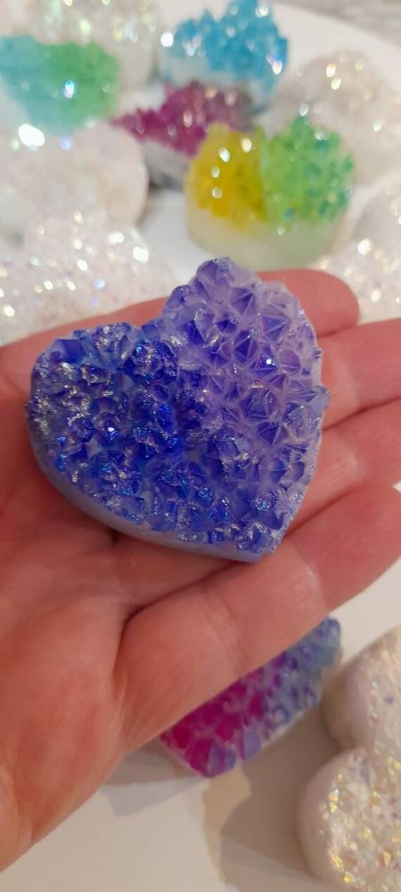 Home & Living Rocks & Geodes Blue aura quartz heart 5.5 cm etna.com.pe