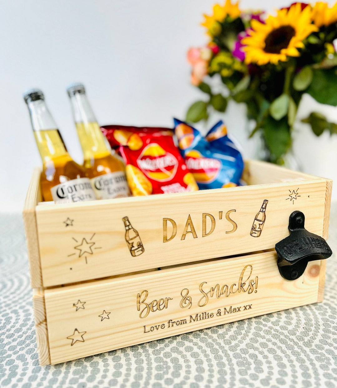 Personalised Dad's Beer & Snacks Crate - Engraved Wooden Gift With ...