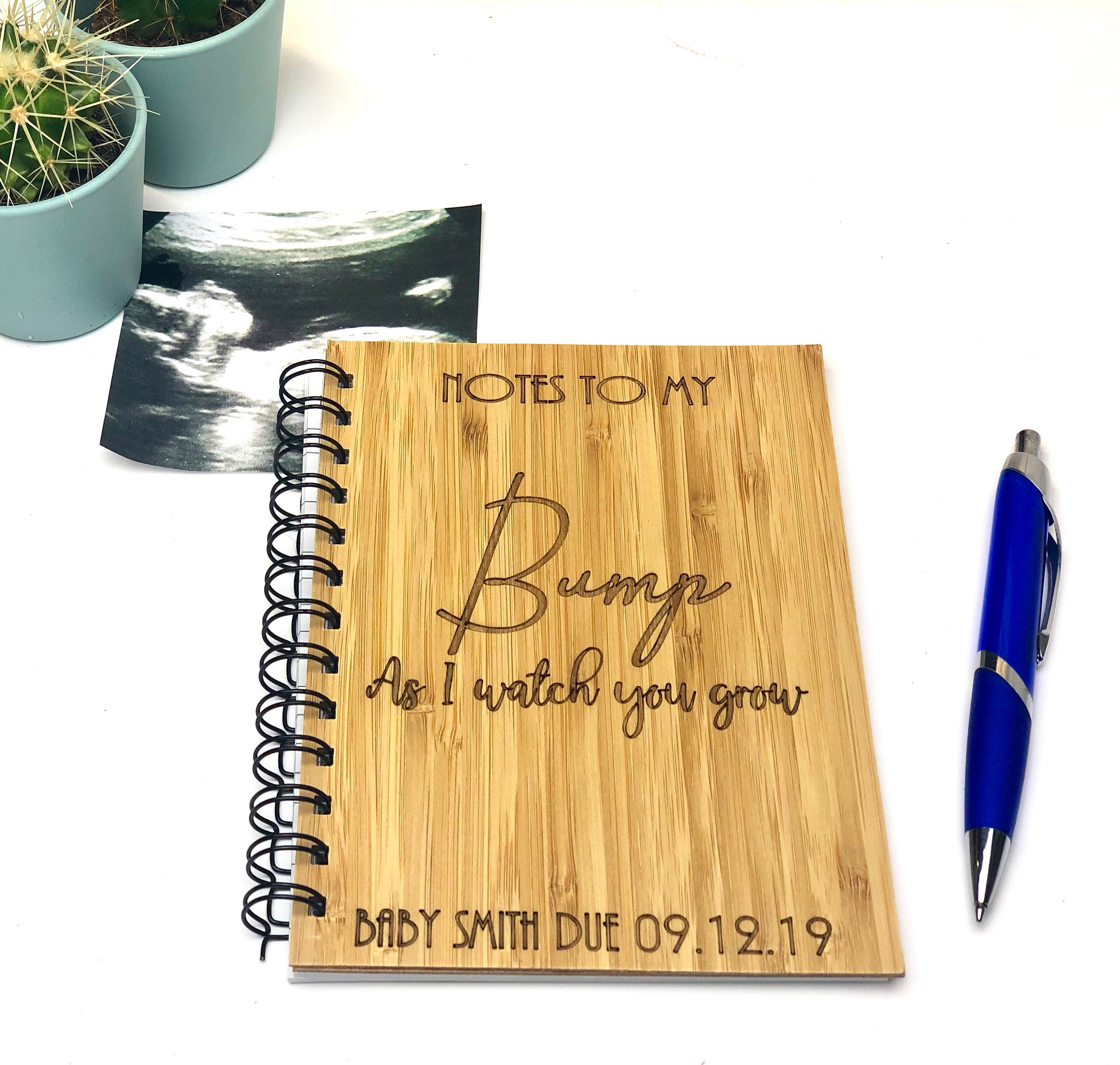 Personalised pregnancy diary / notes to bump engraved notepad | Etsy