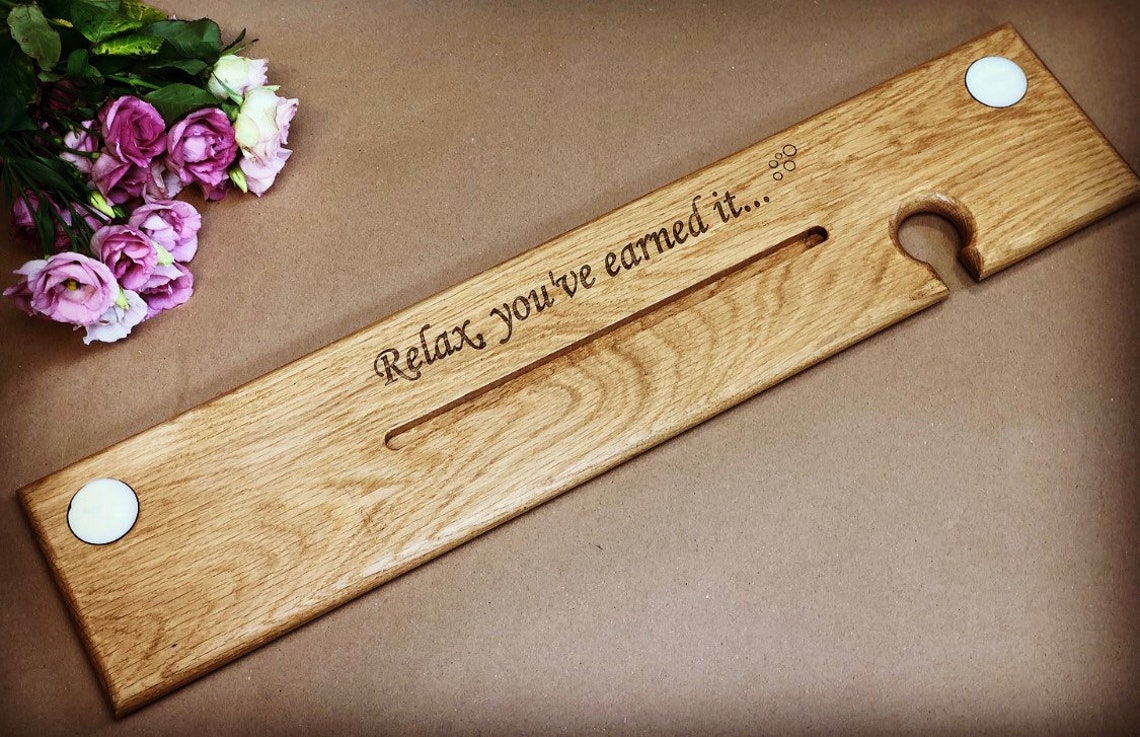Personalised Bath Caddy / Solid Oak Bath Board / Luxury Gift / Engraved ...