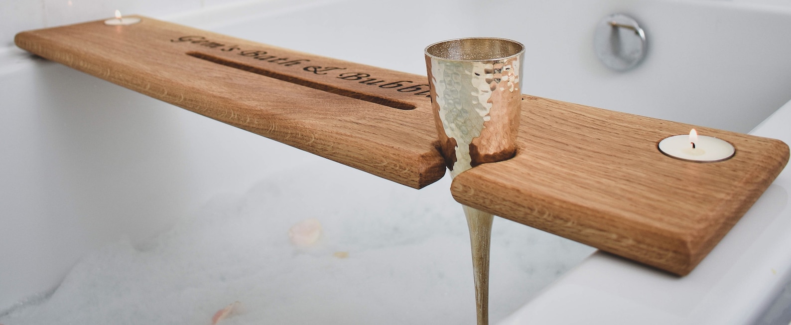 Personalised Bath Caddy / Solid Oak Bath Board / Luxury Gift / Engraved ...
