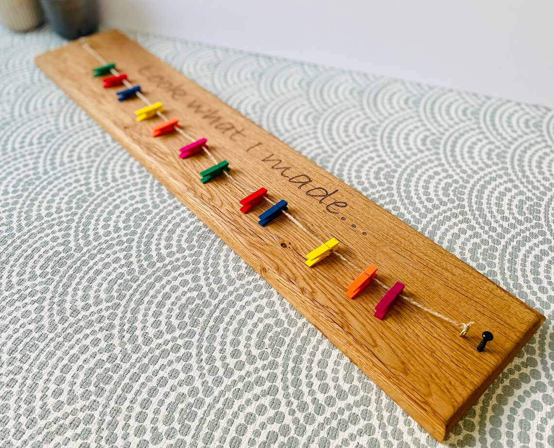 Solid Oak Personalised Art Display Peg Board / Childrens Art - Etsy