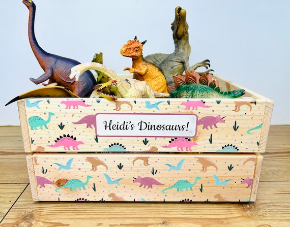 Personalised Wooden Toy Storage Box Toy Crate Dinosaurs First Birthday Toy Room Christening Gift Girls Dinosaur Girly Pastel Etsy UK