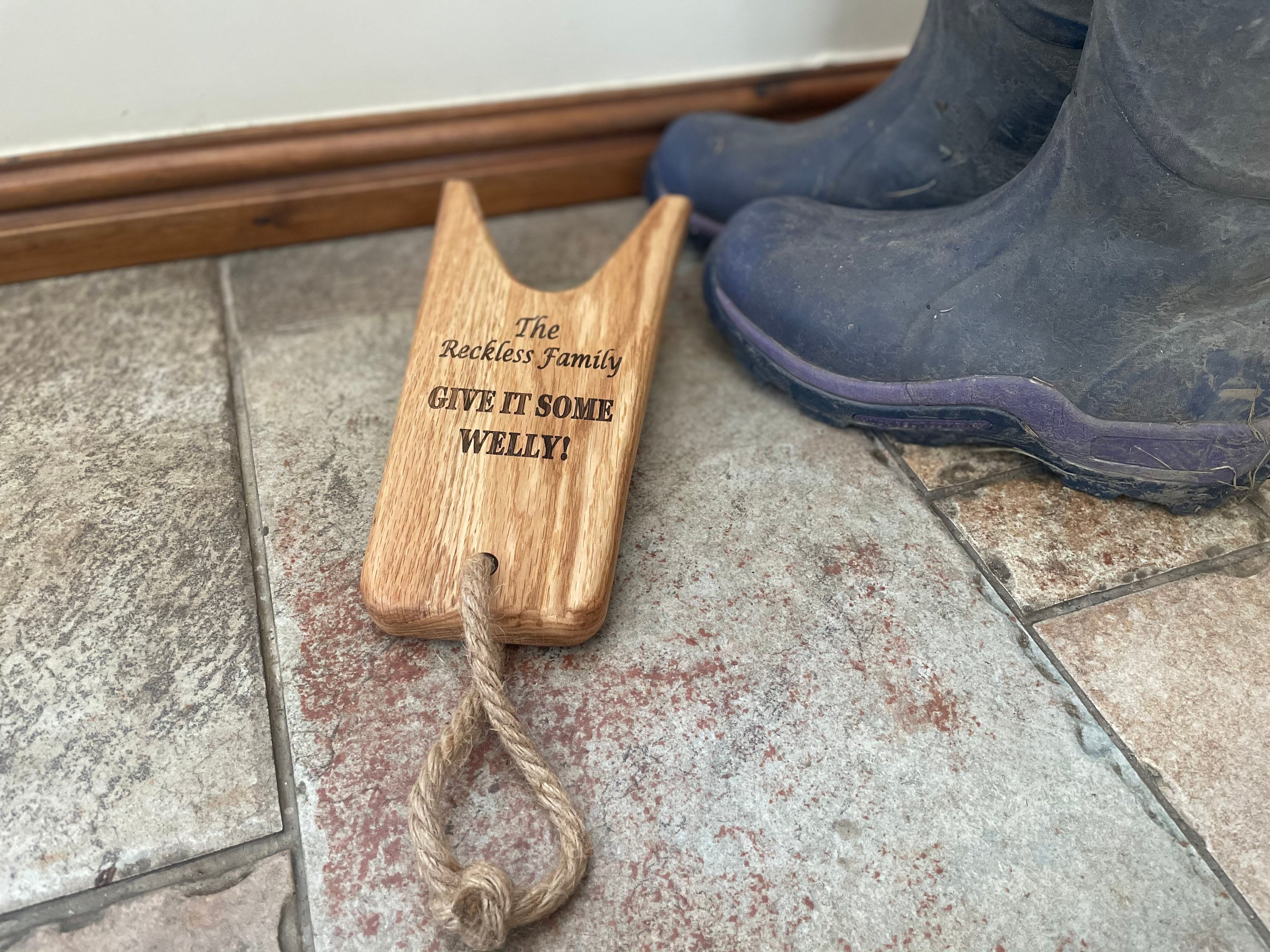 Personalised Boot Jack / Solid Oak Welly Jack / Shoehorn /gift for ...