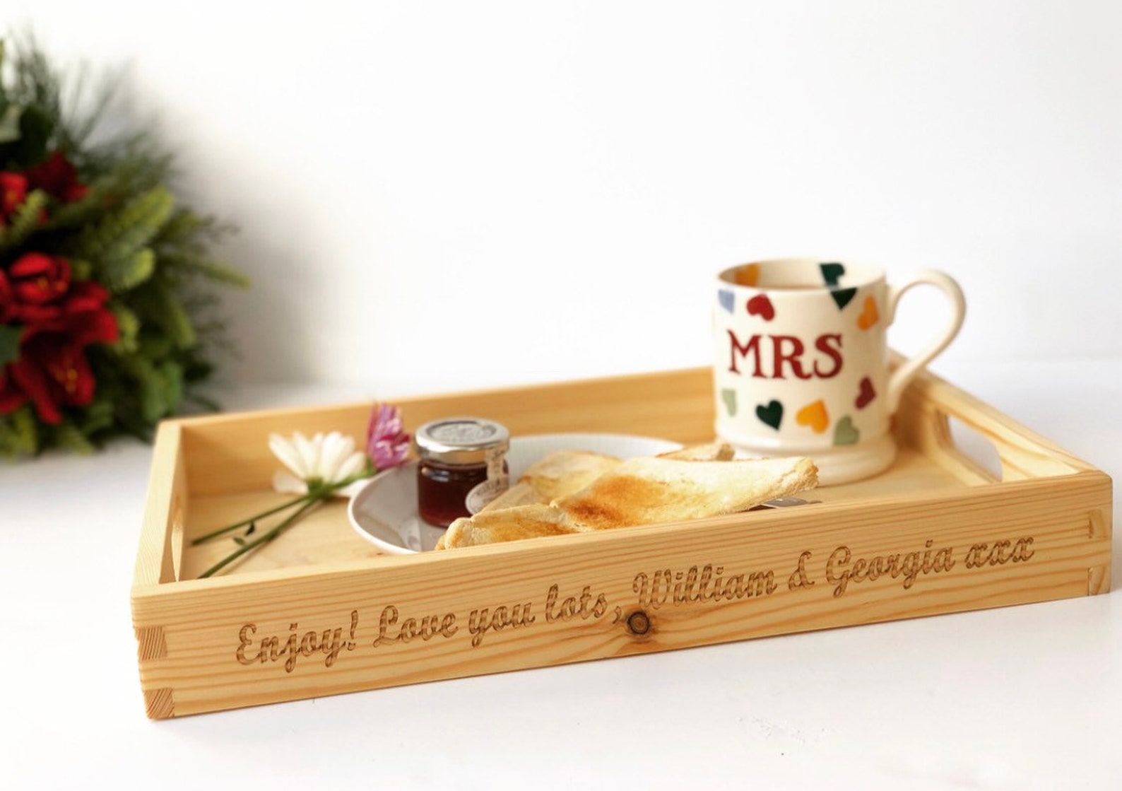 Personalised Breakfast Tray / Wooden Tray / Engraved Tray / Valentines ...