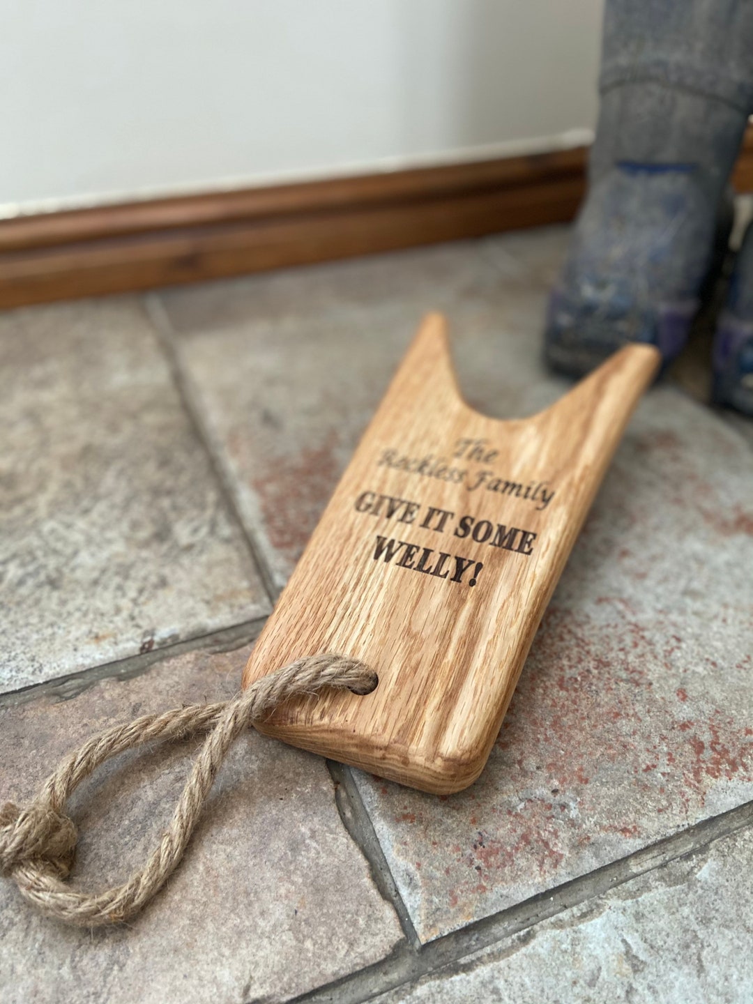 Personalised Boot Jack / Solid Oak Welly Jack / Shoehorn /gift for ...