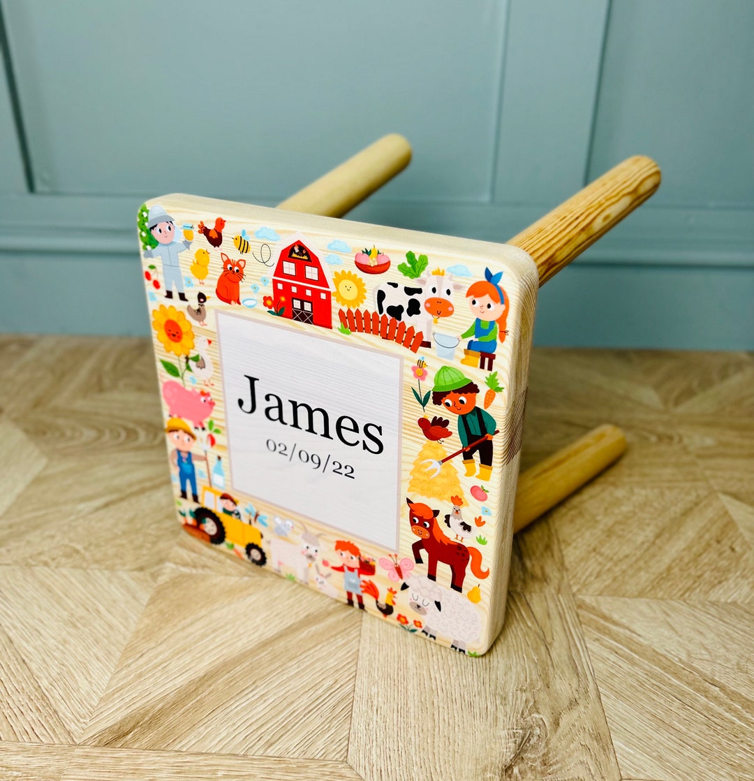 Personalised Farm Animal Wooden Stool, Nursery Decor First Birthday ...